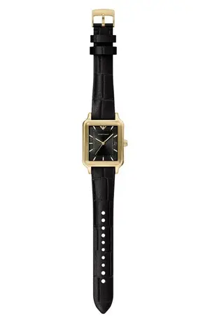 Emporio Armani Tank Leather Strap Watch - Black
