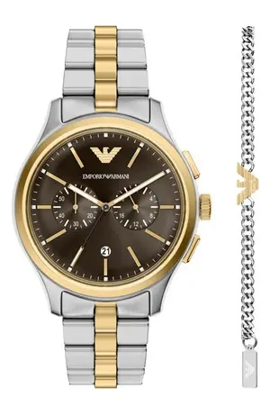 Emporio Armani Chronograph Two-tone Bracelet Watch Set - Silver