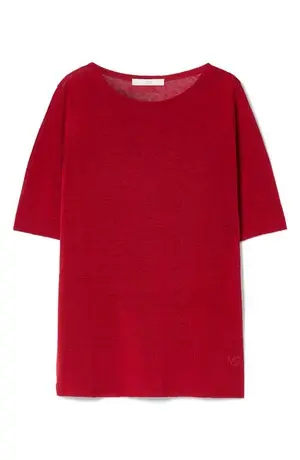 Marina Rinaldi Short Sleeve Linen Blend Sweater