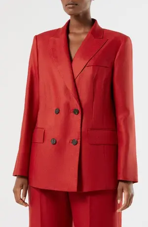 Marina Rinaldi Double-breasted Linen Twill Blazer - Cherry
