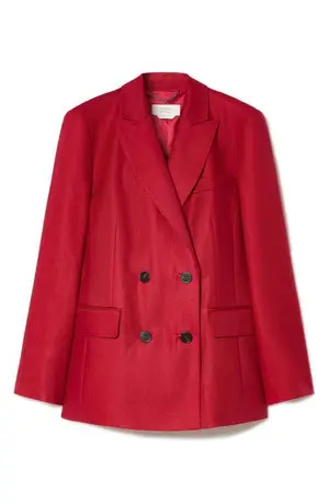 Marina Rinaldi Double-breasted Linen Twill Blazer - Cherry