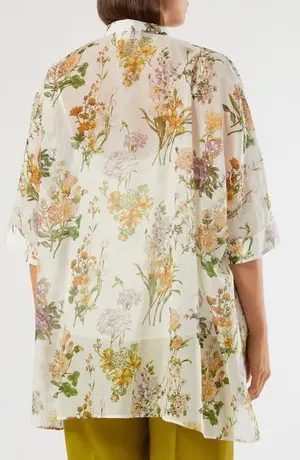 Marina Rinaldi Paniere Floral Cotton & Silk Button-up Tunic