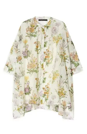 Marina Rinaldi Paniere Floral Cotton & Silk Button-up Tunic