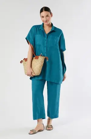 Marina Rinaldi Vorafo Linen Crop Wide Leg Pants