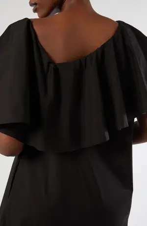 Marina Rinaldi Asymmetric Neck Tiered Cotton Dress