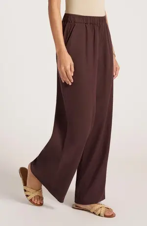 Matty M. Seraphine Wide Leg Linen Blend Pants - Chocolate