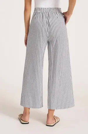 Matty M. Relaxed Stripe Linen Blend Drawstring Pants - Indigo