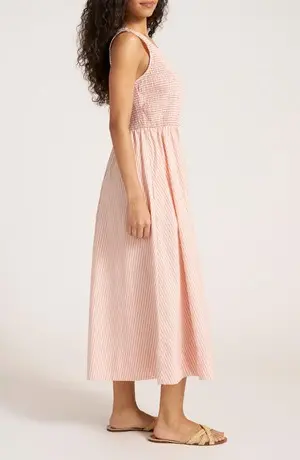 Matty M. Striped Cotton Midi Dress