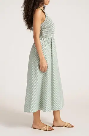 Matty M. Striped Cotton Midi Dress - Jade