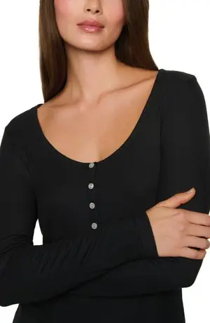 Eberjey Dream Rib Long Sleeve Pajama Henley - Black