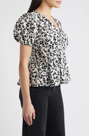 Loveappella Animal Print Wrap Top - Beige/black