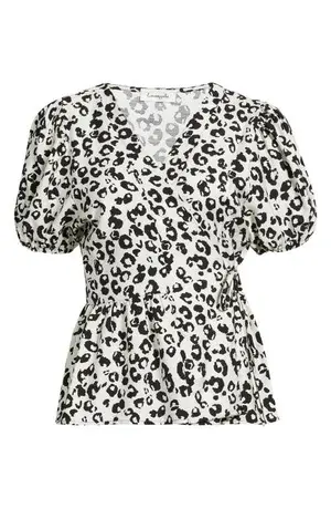 Loveappella Animal Print Wrap Top - Beige/black