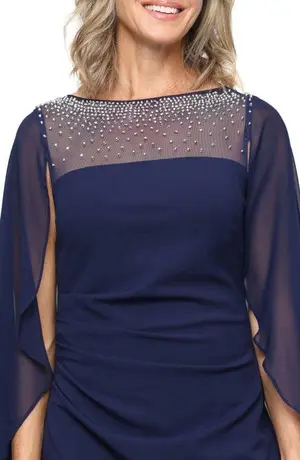 Alex Evenings Stretch Crepe & Chiffon Cape Gown