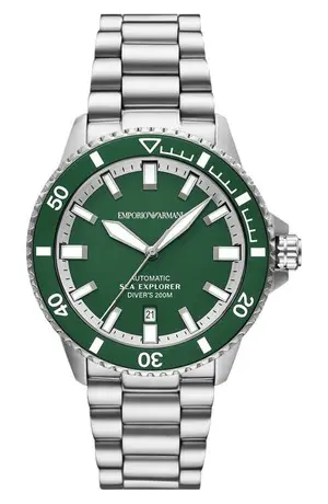 Emporio Armani Sea Explorer Bracelet Strap Automatic Diving Watch - Silver