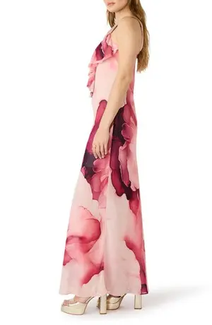Steve Madden Cloud Print Ruffle Neck Maxi Dress