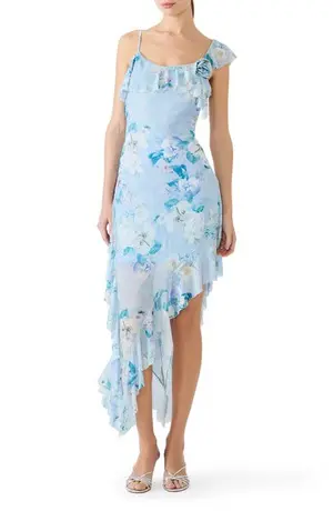 Steve Madden Sorellia Floral Print Asymmetric Ruffle Dress