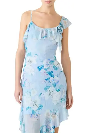 Steve Madden Sorellia Floral Print Asymmetric Ruffle Dress