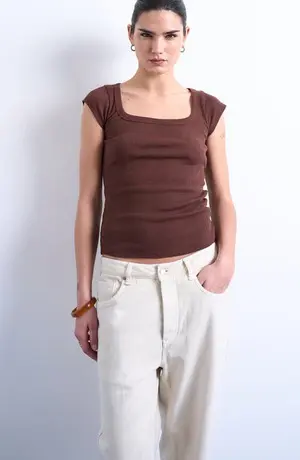 Topshop Square Neck Rib Top