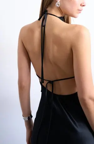 Topshop Cowl Halter Neck Open Back Maxi Dress - Black
