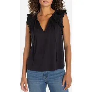 LIVERPOOL Ruffle Shoulder Tie-neck Top - Black