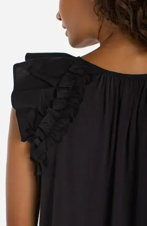 LIVERPOOL Ruffle Shoulder Tie-neck Top - Black