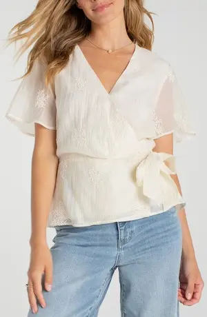 LIVERPOOL Embroidered Wrap Top