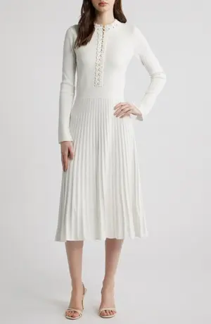 Elie Tahari Jan Long Sleeve Midi Sweater Dress - Sky White