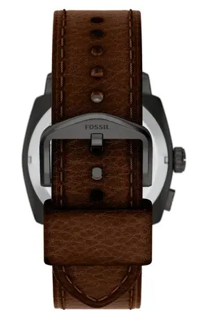 Fossil Machine Big Tic® Anadigi Leather Strap Watch - Brown