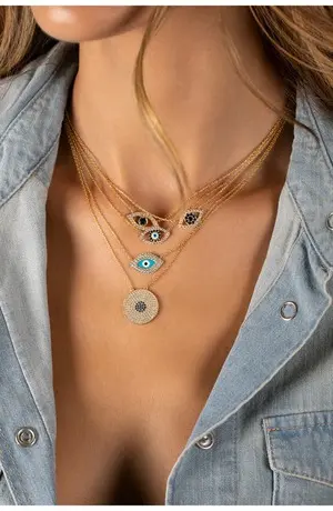 SHYMI Round Pavé Evil Eye Pendant Necklace