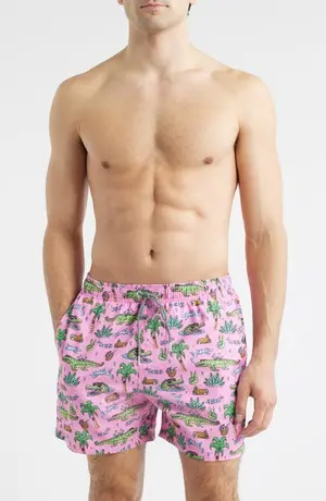 BOARDIES Crocodile Print Mid-length Swim Trunks - Pink