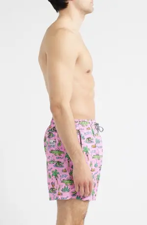 BOARDIES Crocodile Print Mid-length Swim Trunks - Pink