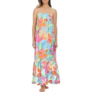 BLEU BY ROD BEATTIE Shirred Bow Back Tiered Maxi Cover-up Sundress - Multi Pink