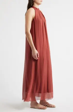 Deluc Vita Mock Neck Satin Maxi Dress - Maroon