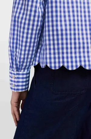 Foxcroft Gingham Scallop Hem Button-up Shirt - Blue/white