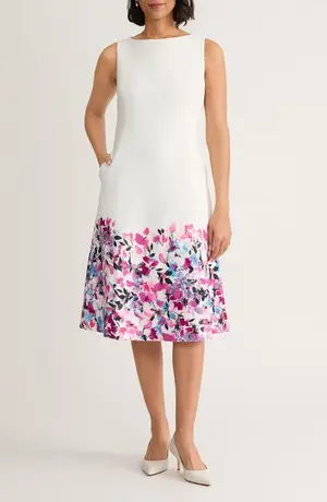 KASPER Paneled Princess Seam Sleeveless A-line Dress - Lily White Mult