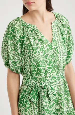 Julia Jordan Floral Puff Sleeve Mini Dress - Green Multi