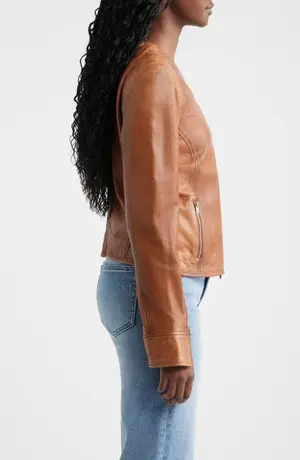 Mauritius Athena Perforated Leather Jacket - Cognac