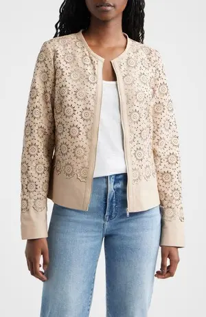 Mauritius Lacey Laser-cut Leather Jacket