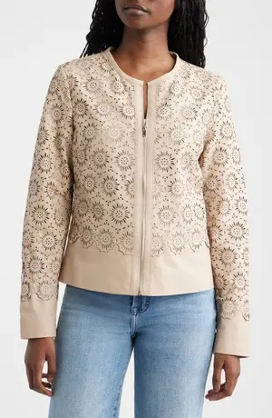 Mauritius Lacey Laser-cut Leather Jacket