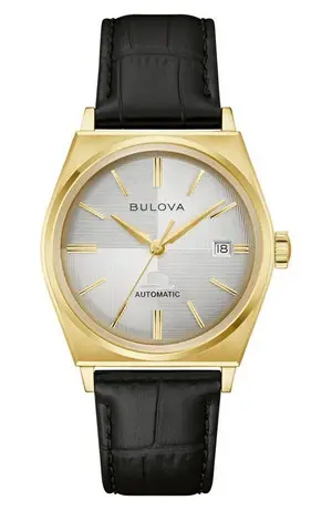 Bulova Frank Sinatra Automatic Leather Strap Watch - Black