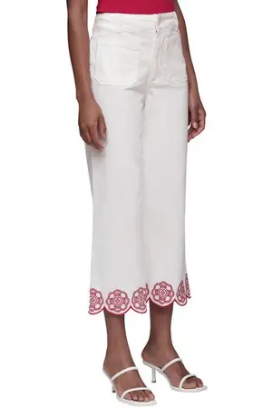 Bagatelle Wide Leg Crop Embroidered Pants - Bone/red