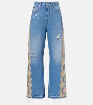 Dolce & Gabbana Lace-trimmed Wide-leg Jeans