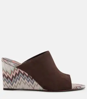 Missoni Mabel Zigzag Suede Wedge Mules - Brown