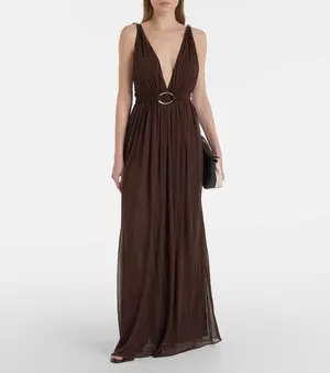 Tory Burch Belted Jersey Maxi Dress - Brown