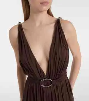 Tory Burch Belted Jersey Maxi Dress - Brown