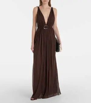 Tory Burch Belted Jersey Maxi Dress - Brown