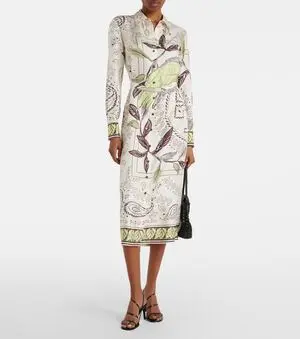 Tory Burch Belted Printed Silk Midi Dress - Multicoloured