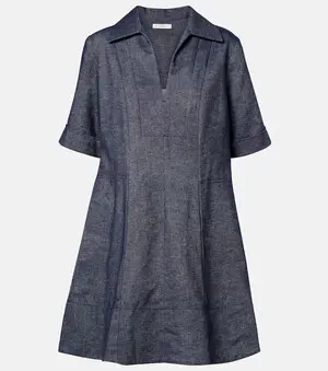 Vince Cotton And Linen Chambray Mini Dress - Blue