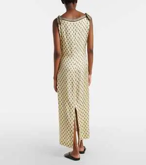 DÔEN Amorette Paisley Silk-blend Midi Dress - Yellow