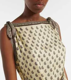 DÔEN Amorette Paisley Silk-blend Midi Dress - Yellow